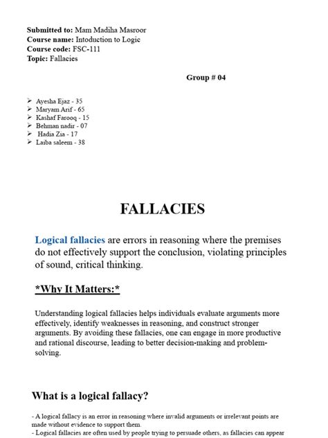 Fallacies Group 4 Pdf Fallacy Argument
