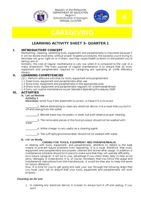 Tle 8 Exploratory Caregiving Las 3 Republic Of The Philippines