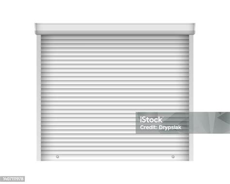 금속 게이트를위한 사실적인 흰색 셔터 도어 금속 산업용 롤링 셔터 모형 템플릿 흰색 배경에 고립 된 닫힌 롤러 차고 문 문에 대한 스톡 벡터 아트 및 기타 이미지 Istock