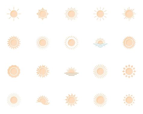 뜨거운 태양 아이콘 여름 세트 프리미엄 벡터