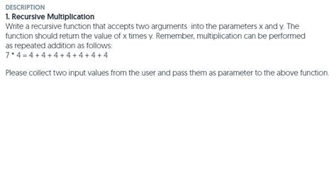 Solved Description 1 Recursive Multiplication Write A