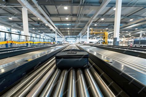 Airline Baggage Sorting Area Interior Of Warehouse With Conveyor Belts