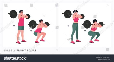 Barbell Front Squat Exercise Men Woman Stock Vector Royalty Free
