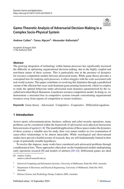 Pdf Game Theoretic Analysis Of Adversarial Decision Making In A