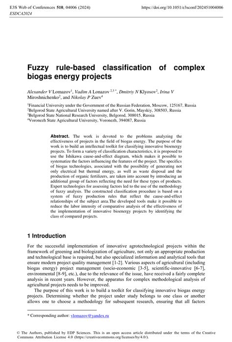 Pdf Fuzzy Rule Based Classification Of Complex Biogas Energy Projects