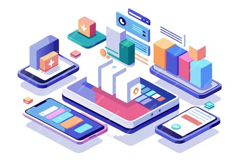 Isometric Illustration Of Data Analytics With Colorful Charts And Graphs On Multiple Devices