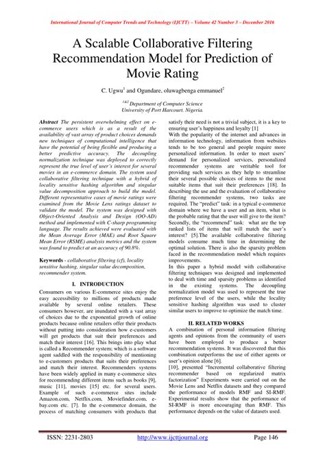 Pdf A Scalable Collaborative Filtering Recommendation Model For Prediction Of Movie Rating