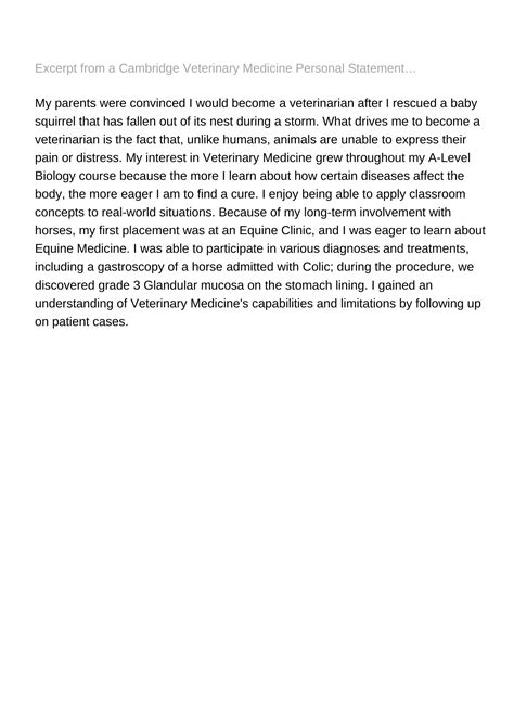 Veterinary Medicine Personal Statement Oxbridge Mind