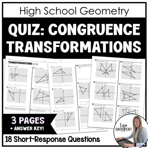 Congruence Transformations Geometry Quiz By Lisa Davenport Tpt