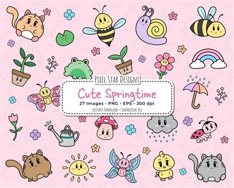 Cute Springtime Clipart Spring PNG Vector Graphics Kawaii Critters Graphics Commercial Use