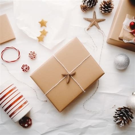 Premium AI Image Flat Lay Of Christmas Gift Box Craft Paper