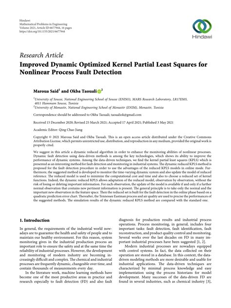 Pdf Improved Dynamic Optimized Kernel Partial Least Squares For