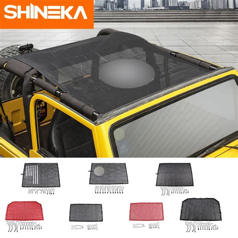 Shineka 지프 랭글러용 자동차 커버 Tj 1997 2006 년식 차양 메쉬 지붕 트렁크 자외선 차단 그물 랭글러