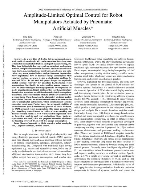 Pdf Amplitude Limited Optimal Control For Robot Manipulators Actuated By Pneumatic Artificial