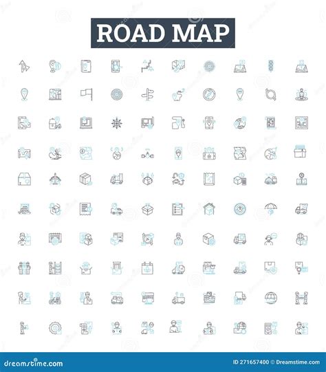 Road Map Vector Line Icons Set Route Map Path Trace Guide