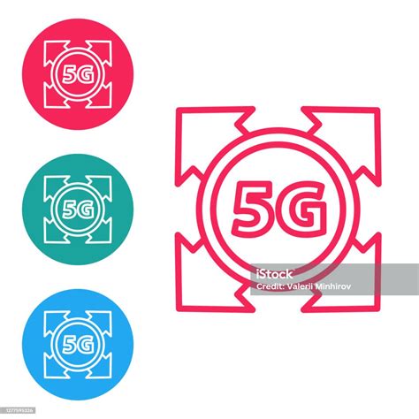빨간색 라인 5g 새로운 무선 인터넷 와이파이 연결 아이콘 흰색 배경에 격리 글로벌 네트워크 고속 연결 데이터 속도 기술 원 버튼에 아이콘을 설정합니다 벡터 0명에 대한