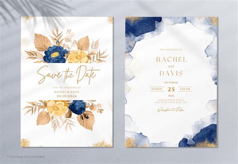 우아한 수채화와 말린 꽃 청첩장 카드 템플릿 프리미엄 Psd 파일