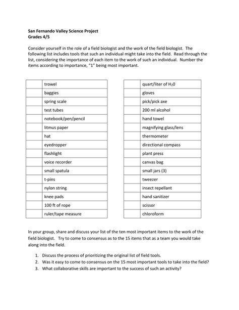 Field Biologist Science Project Grades 4 5