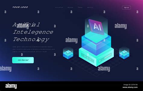 Template Artificial Intelligence Landing Page Gradient 3d Isometric Vector Illustration Stock