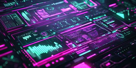 Cyberpunk Hacker Interface With Neon Purple And Green Details Futuristic Digital Tech