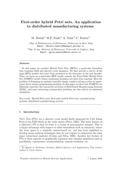 Pdf First Order Hybrid Petri Nets An Application To Distributed