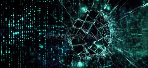 Shattered Digital Sphere With Glowing Binary Code Background Abstract