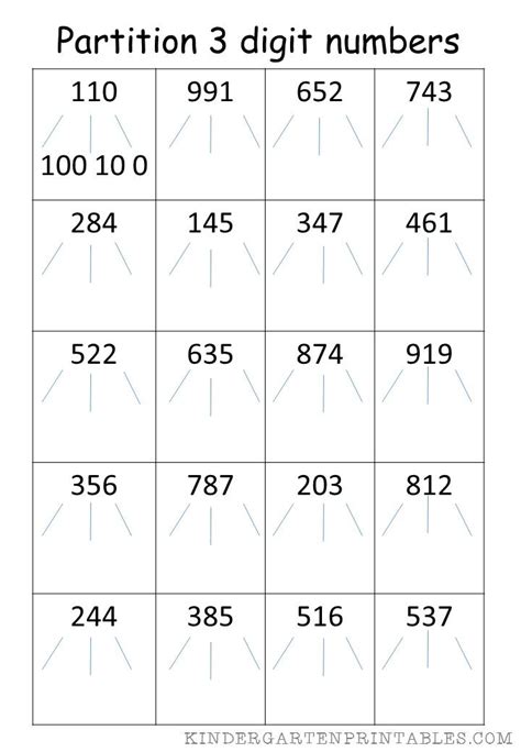 Partition 3 Digit Numbers Worksheet Free Printables Partition 3 Digit Numbers Worksheet