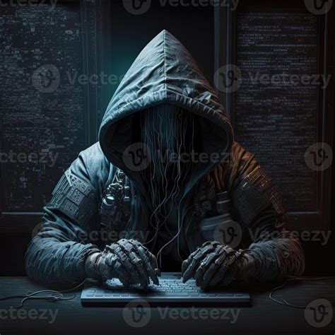 Hacker Using Internet To Hack Abstract Computer Server Hooded Attacker
