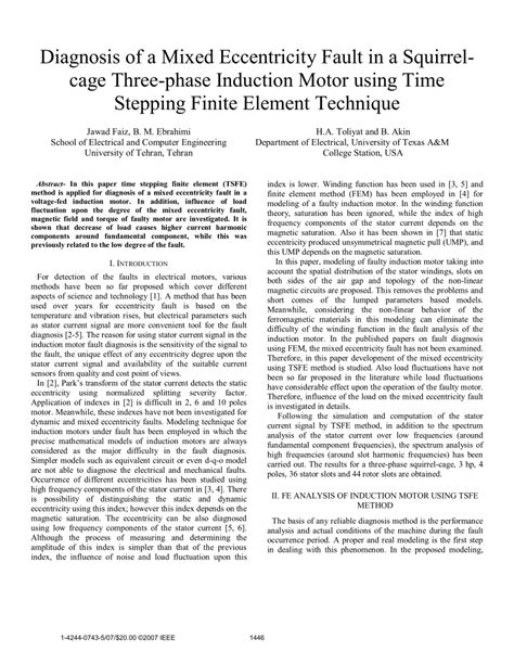 Pdf Diagnosis Of A Mixed Eccentricity Fault In A Squirrel Cage Three Phase Induction Motor