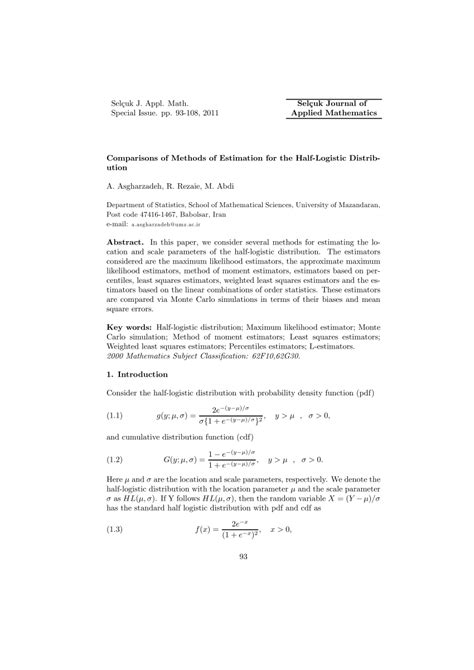 Pdf Comparisons Of Methods Of Estimation For The Half Logistic