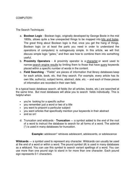 Techniques For Effective Searching Boolean Logic Proximity Operators