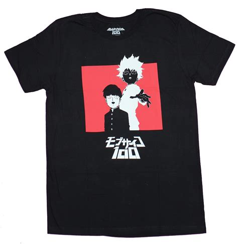 Mob Psycho 100 Mens T Shirt Mob Black White And Red Over Kanji Logo
