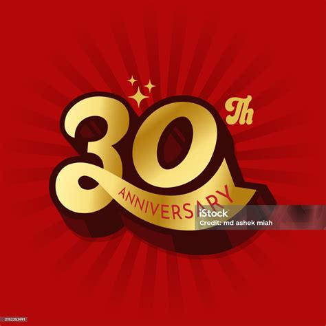 会社や人の30歳の誕生日を祝うための金色の30周年記念ロゴ赤い色の背景に30周年記念の豪華なロゴリボンのベクトルと 50 周年記念