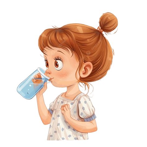 Cartoon Girl Drinking Water 450x469