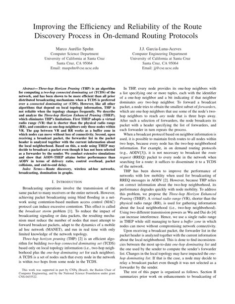 Pdf Improving The Efficiency And Reliability Of The Route Discovery Process In On Demand