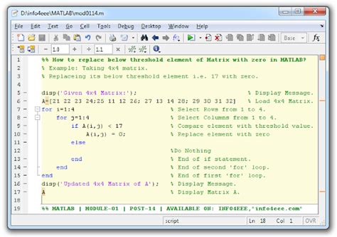 How To Replace Below Threshold Element Of Matrix With Zero In Matlab