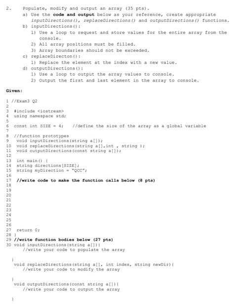 Solved 1 2 Populate Modify And Output An Array 35 Pts