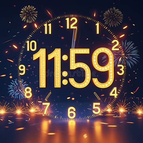 glowing new year countdown clock with sparks and fireworks stock