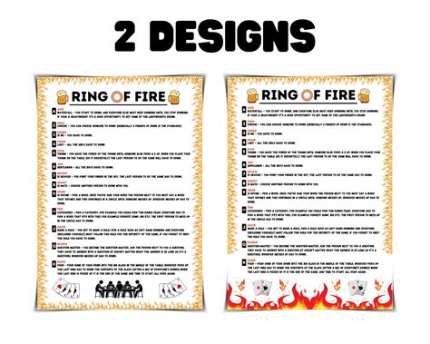Ring Of Fire Rules Printable Drinking Ring Of Fire Rules Drinking Card