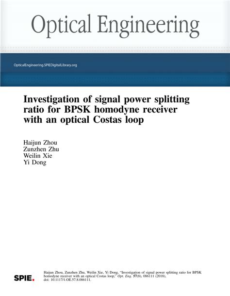 Pdf Investigation Of Signal Power Splitting Ratio For Bpsk Homodyne Receiver With An Optical