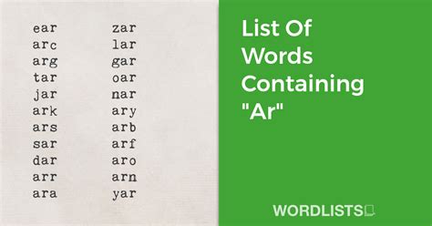 List Of Words Containing Ar