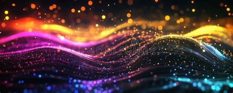 Colorful Abstract Wave Patterns With Glowing Particles And Light Trails Copy Space For Text