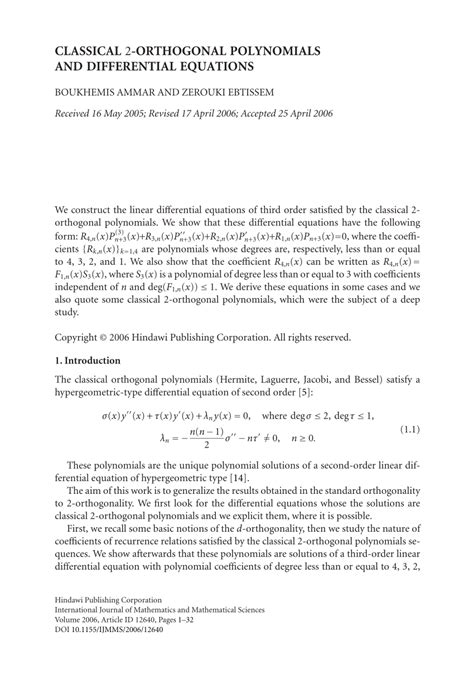 Pdf Classical 2 Orthogonal Polynomials And Differential Equations