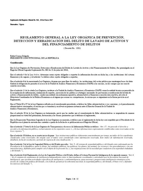 Reglamento General A La Ley Orgánica De Prevención Detección Y