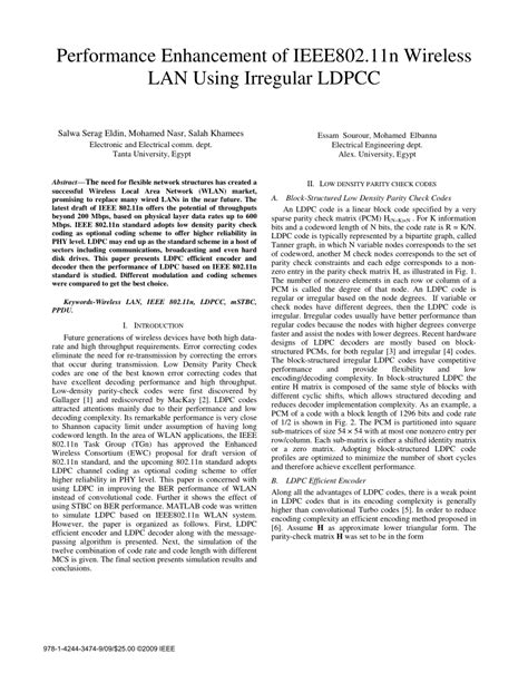 Pdf Performance Enhancement Of Ieee80211n Wireless Lan Using Irregular Ldpcc