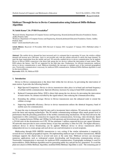 Pdf Multicast Through Device To Device Communication Using Enhanced Diffie Hellman Algorithm