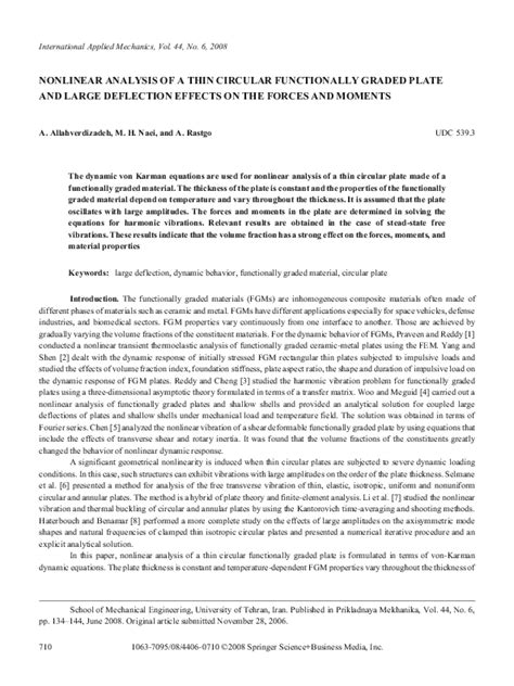 Pdf Nonlinear Analysis Of A Thin Circular Functionally Graded Plate And Large Deflection