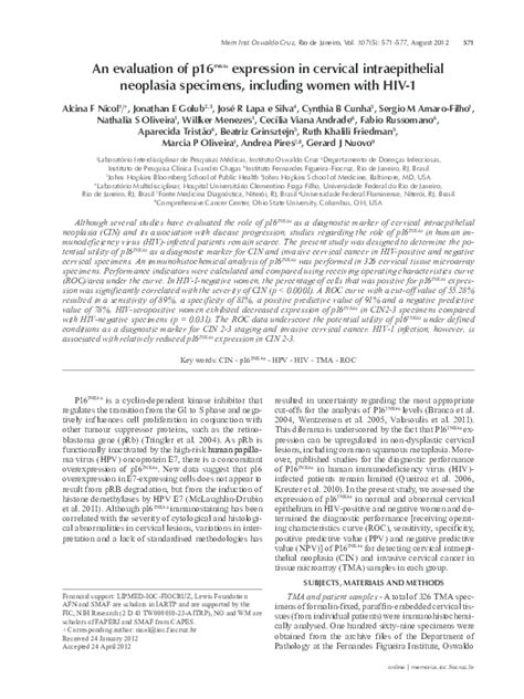 Pdf An Evaluation Of P16ink4a Expression In Cervical Intraepithelial