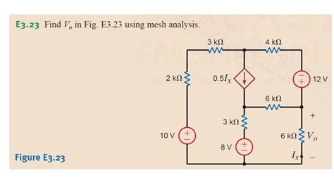 solved e3 23 ﻿find vo ﻿in fig e3 23 ﻿using mesh analysis