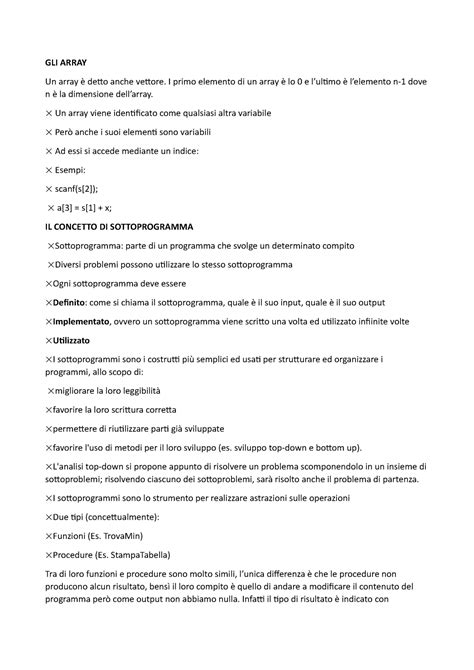 Gli Array Gli Array Un Array è Deto Anche Vetore I Primo Elemento Di
